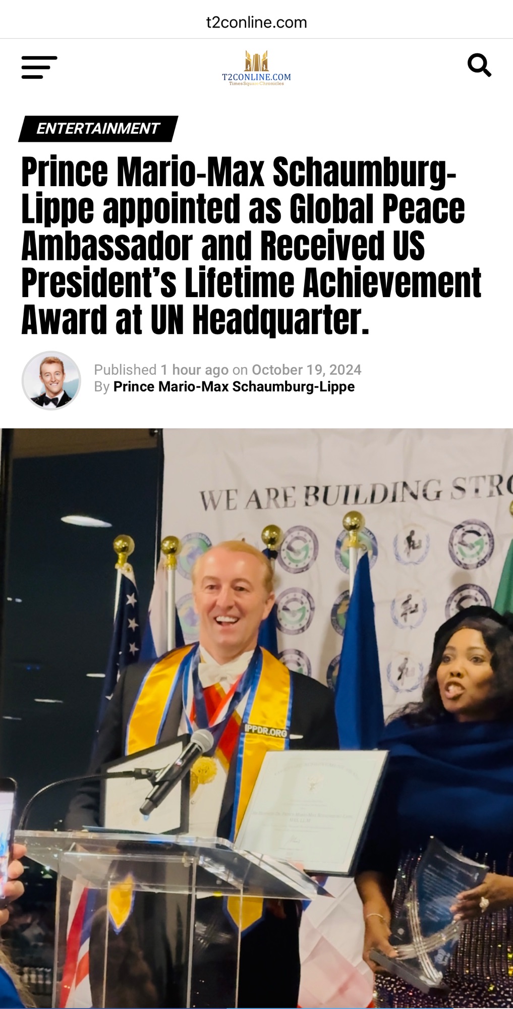 Prince Mario-Max Schaumburg-Lippe appointed as Global Peace Ambassador ...